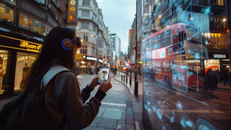Augmented Reality Advertisements Populating Urban Cityscapes Stock ...