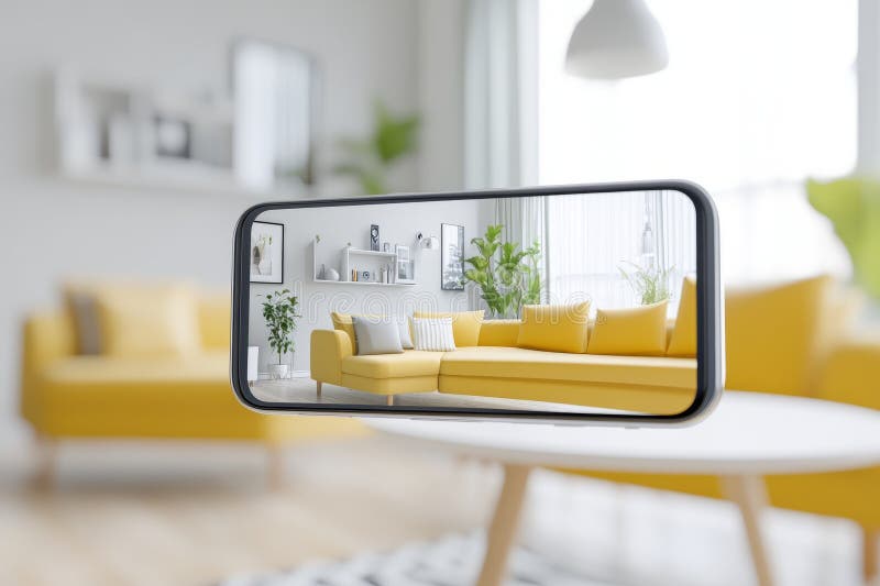Augmented Reality App Displaying Furniture Placement in Modern Living ...