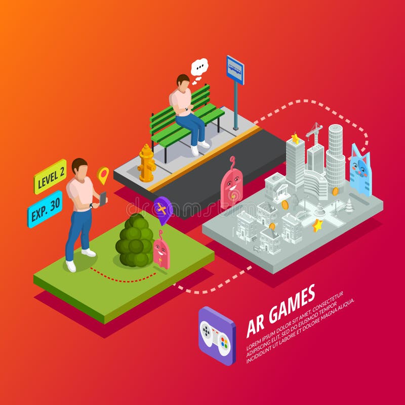 Augmented Reality AR Games Isometric Poster Stock Vector - Illustration ...