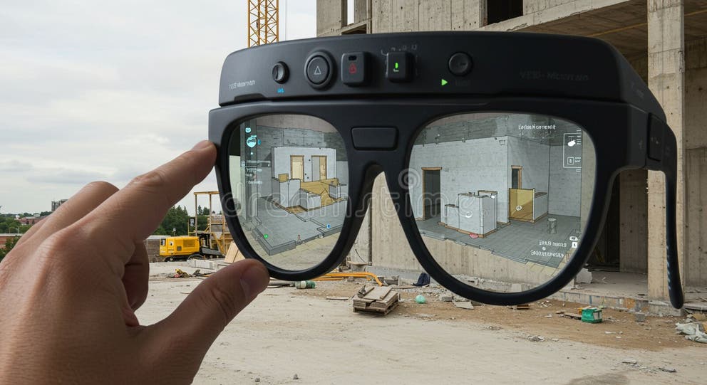 Augmented Reality (AR) Glasses Held in Front of a Construction Site ...