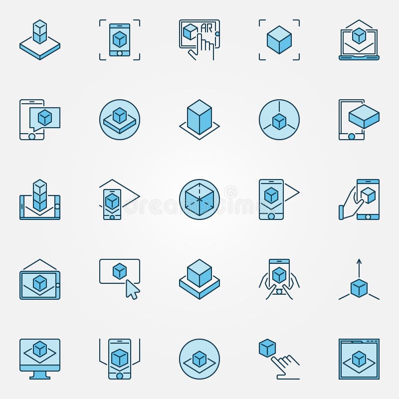 Augmented Reality Blue Icons. AR Technology Vector Symbols Stock Vector ...