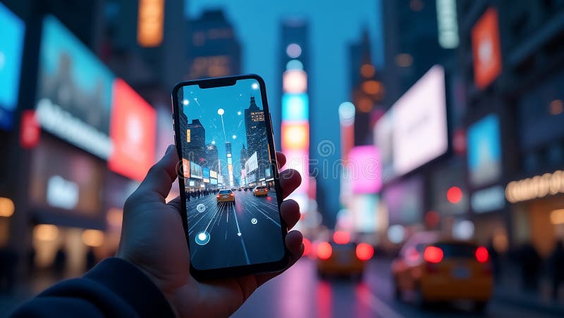 Augmented Reality City Navigation on Smartphone Stock Illustration ...