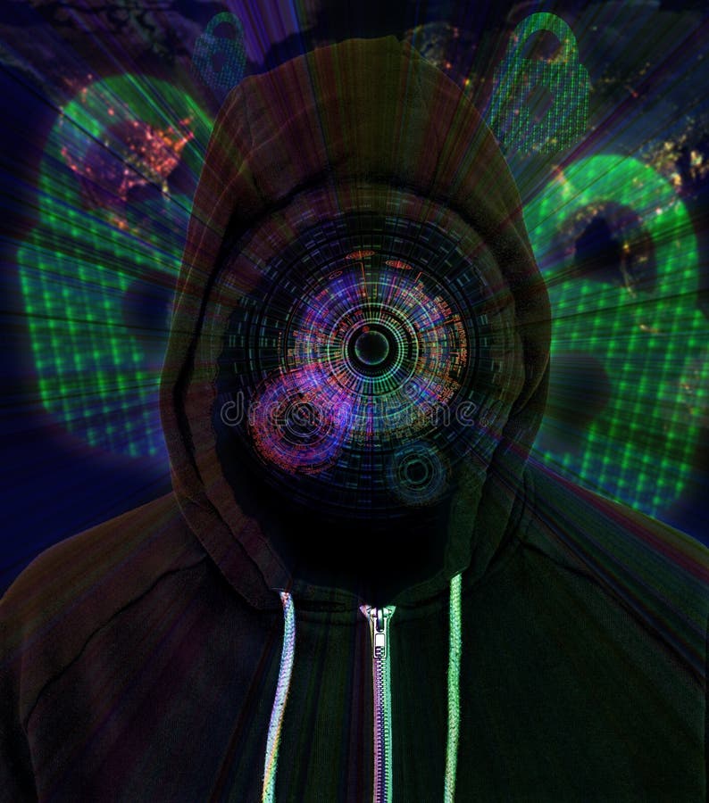 Augmented Reality Computer Hacker Hooded Man Stock Image - Image of ...