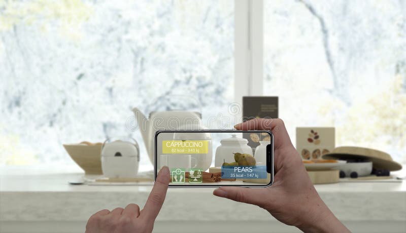 Augmented Reality Concept. Hand Holding Digital Tablet Smart Phone Use ...