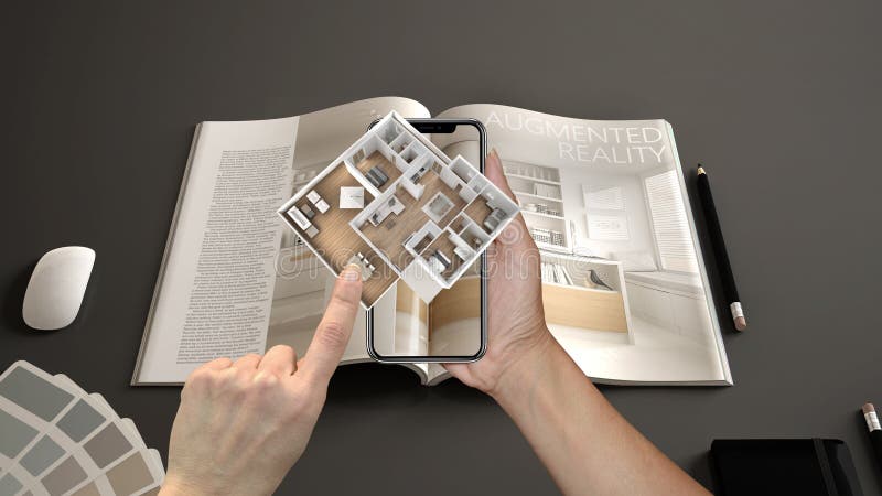 Augmented Reality Concept. Hand Holding Smartphone with AR Application ...