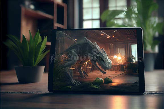 Augmented Reality Device Using at Home with Magic Game Dragons. Augmented Reality on Tablet ...