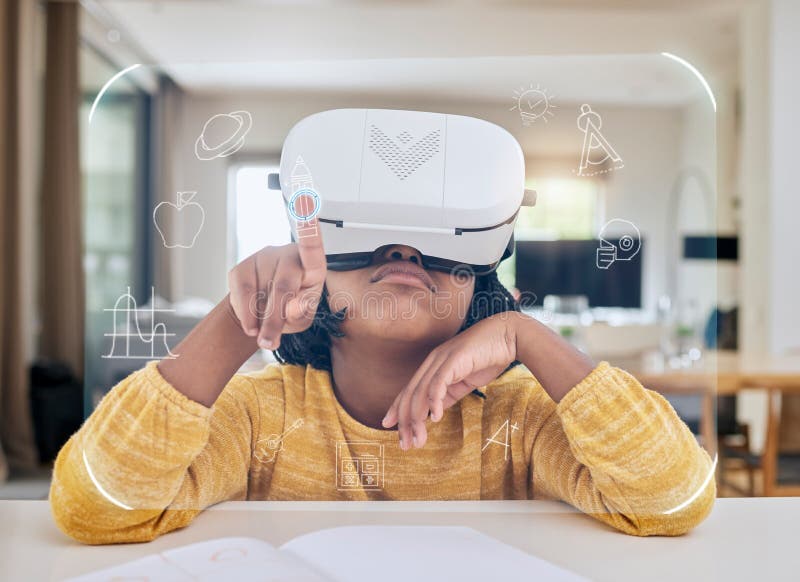 Augmented Reality, Education and Child with Headset for Test in Virtual ...