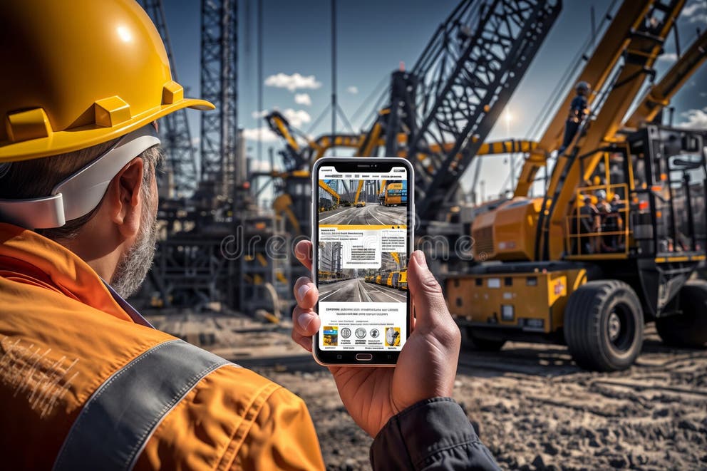 Engineer Use Augmented Reality Software on Mobile Phone at Construction ...