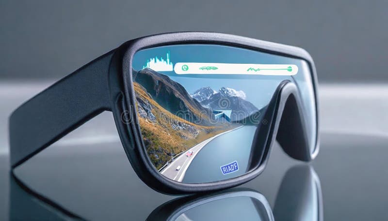 Augmented Reality Glasses Displaying Mountain Road. Advanced Technology ...