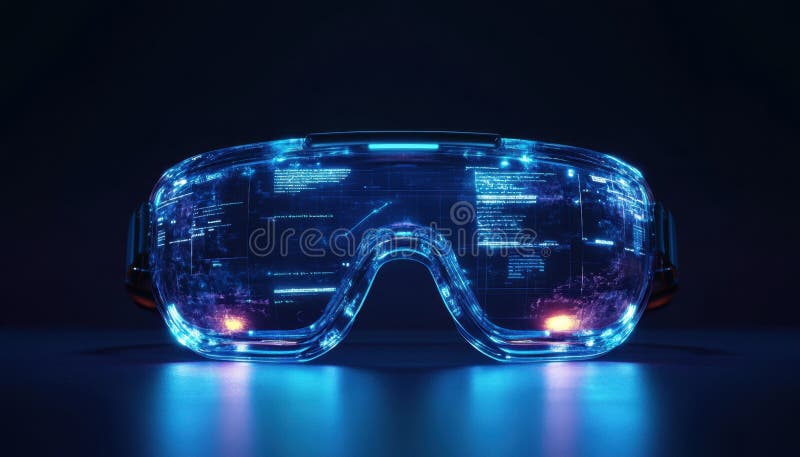 Futuristic Augmented Reality Glasses Glowing with Digital Data in a ...
