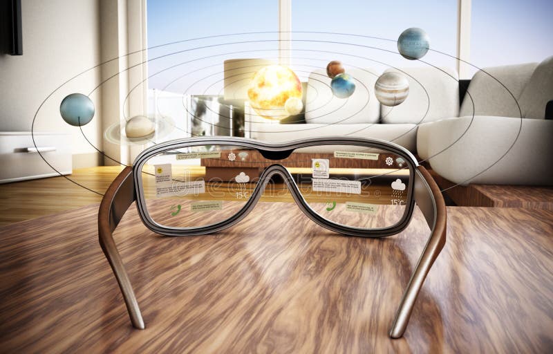 Augmented Reality Glasses and Solar System Planets in the Room. 3D ...
