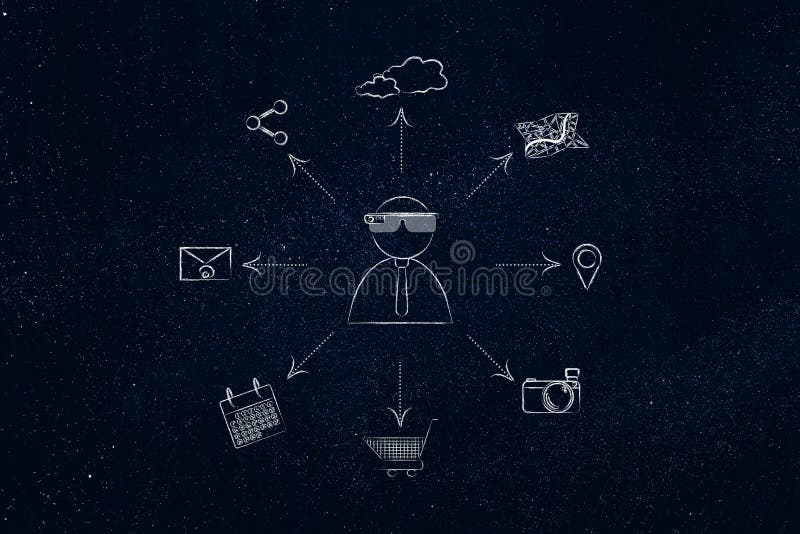 Augmented Reality Glasses User Surrounded by App Icons Stock ...