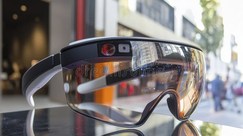 Augmented Reality Headset in Urban Setting Showcasing Digital ...