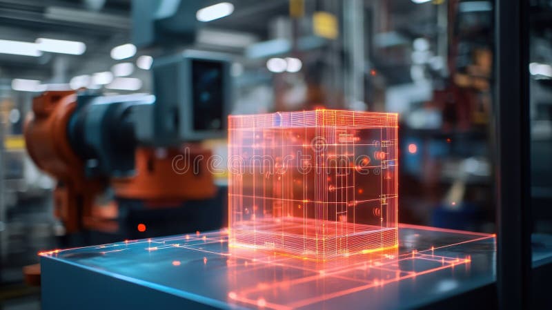 Augmented Reality Hologram of a Cube Being Projected on a Table in a ...