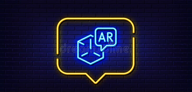 Augmented Reality Line Icon. VR Simulation Sign. 3d Cube. Neon Light ...