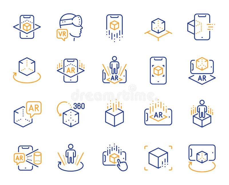 Augmented Reality Line Icons. VR Simulation, Panorama View, 360 Degree ...