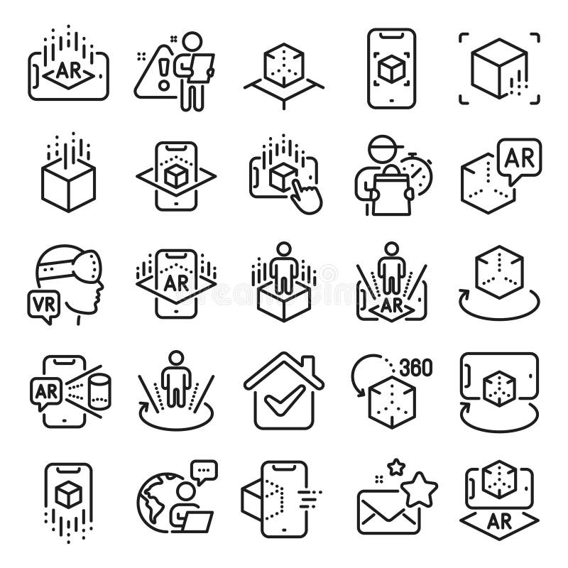 Augmented Reality Line Icons. VR Simulation, Panorama View, 360 Degree ...