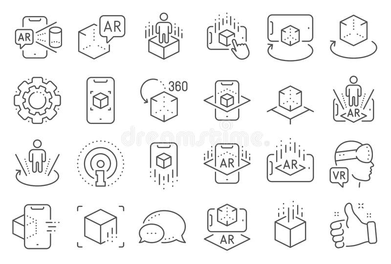 Augmented Reality Line Icons. VR Simulation, Panorama View, 360 Degree ... Augmented Reality Line Icons. VR Simulation, Panorama View, 360 Degree ...