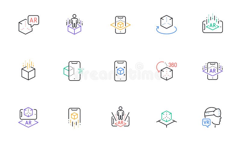 Augmented Reality Line Icons. VR Simulation, Panorama View, 360 Degrees ... Augmented Reality Line Icons. VR Simulation, Panorama View, 360 Degrees ...