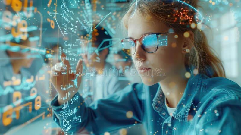 Augmented Reality Math Lesson with Equations Floating Around Students ...