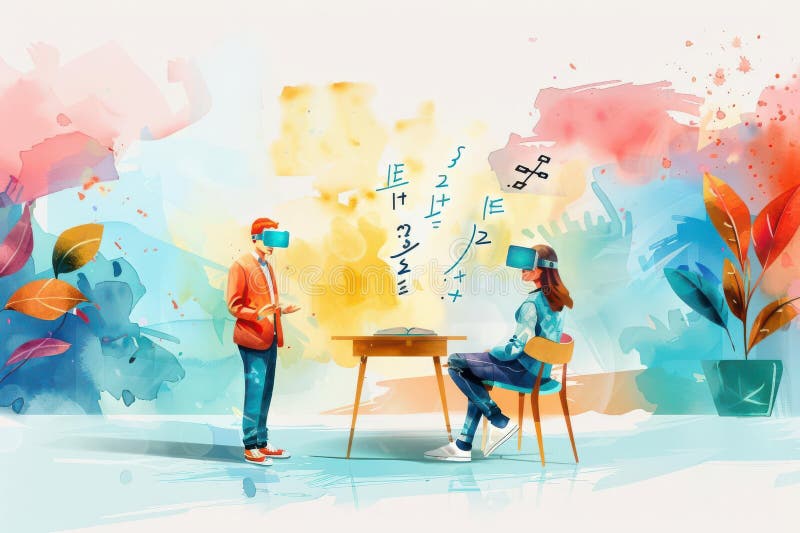 Augmented Reality Math Lesson with Equations Floating Around Students ...