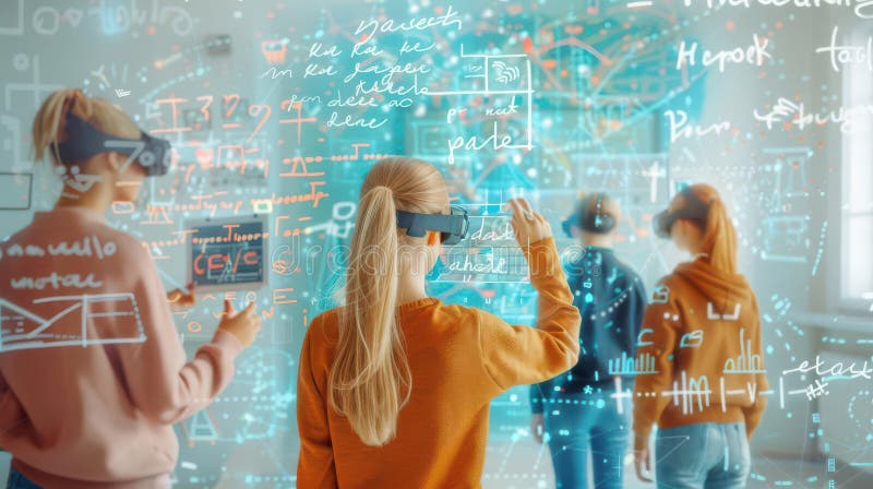 Augmented Reality Math Lesson with Equations Floating Around Students ...