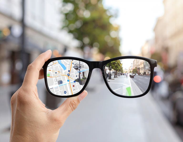 Augmented Reality Navigation through Smart Glasses Stock Photo - Image ...