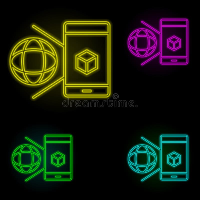 Augmented Reality, Object, Camera, Mobile Neon Color Set Icon. Simple ...
