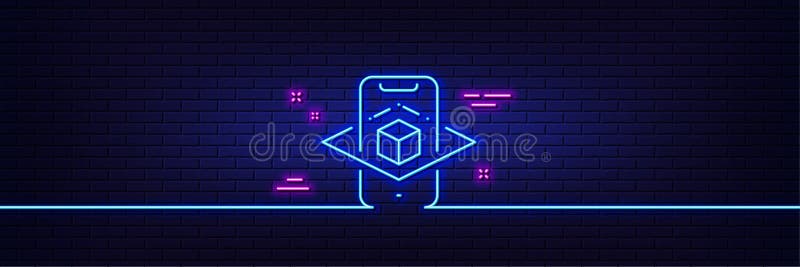 Augmented Reality Phone Line Icon. VR Simulation Sign. 3d Cube. Neon ...