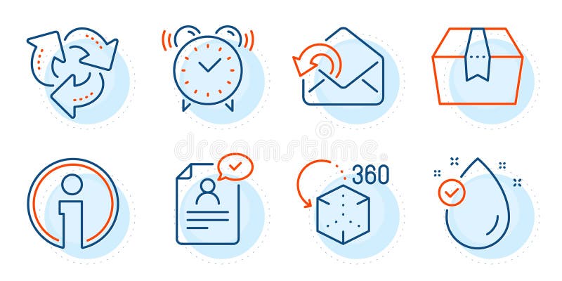 Augmented Reality, Send Mail and Vitamin E Icons Set. Info, Package Box ...