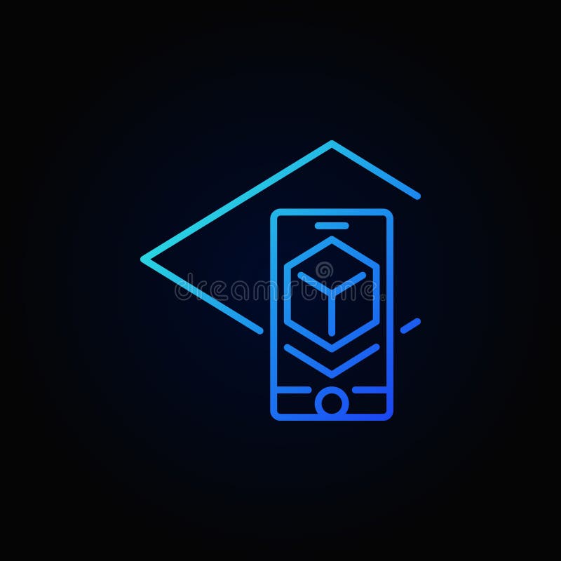 Smartphone with Cube Blue Line Icon. Vector AR Symbol Stock Vector ...