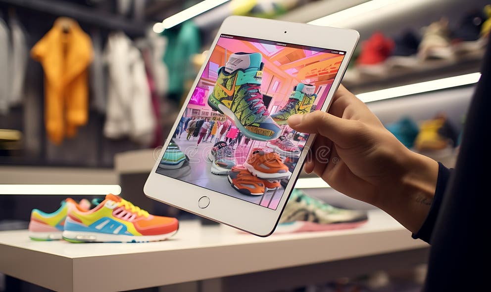 Augmented Reality Sneaker Selection on Tablet Stock Illustration ...