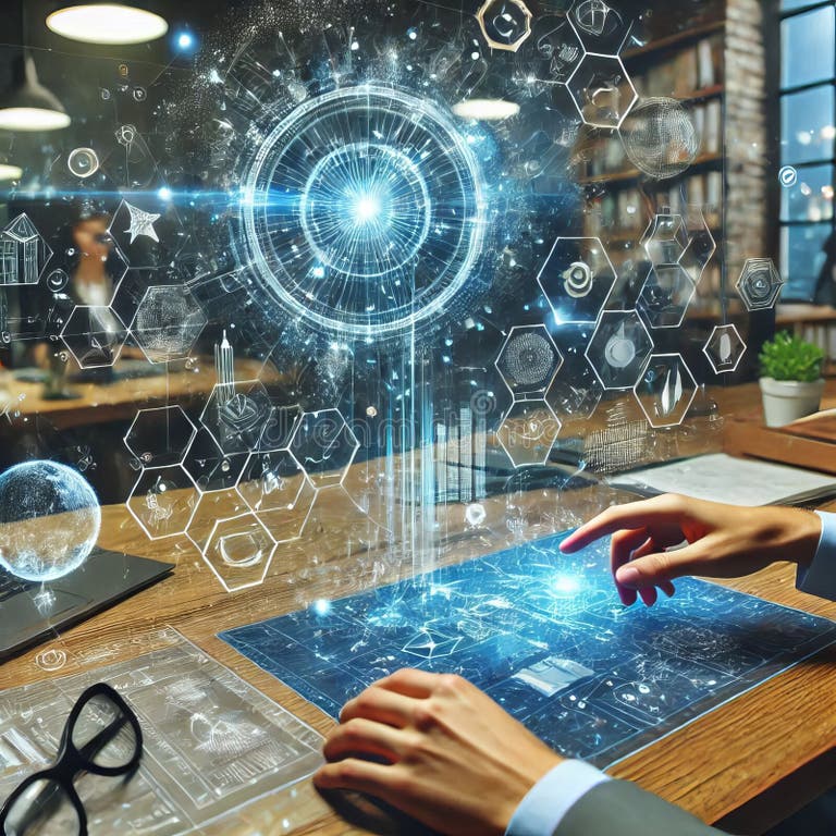 Augmented Reality Space Space Enhanced with Digital Overlays Bl Stock ...