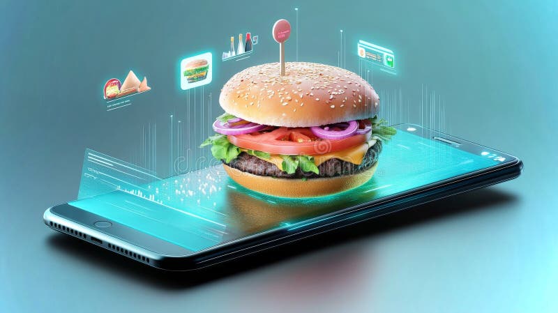Futuristic Augmented Reality Cooking App Showcasing a Virtual Burger on ...