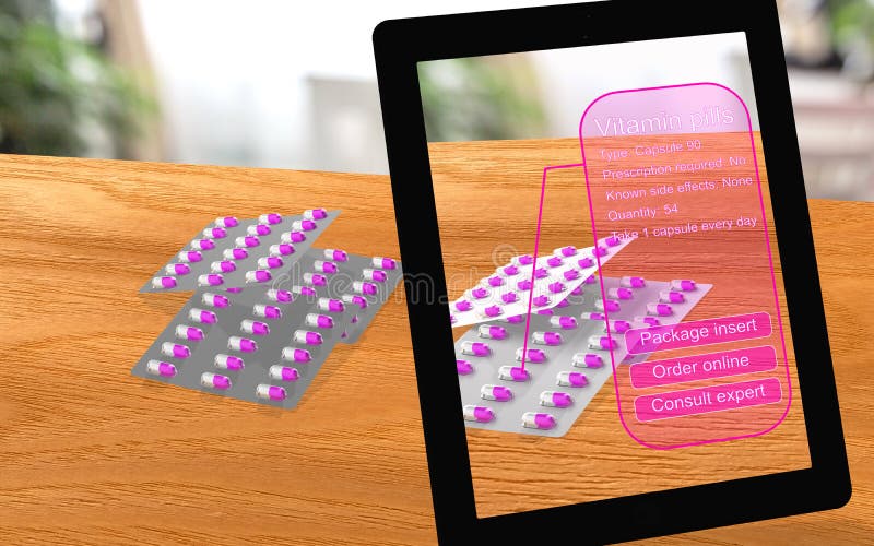 Augmented Reality Tablet on Table Stock Illustration - Illustration of ...