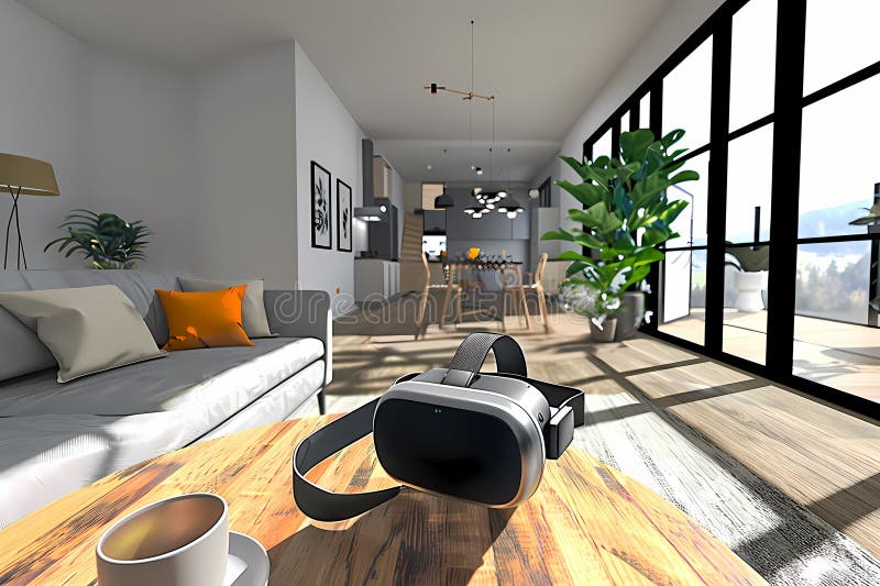 Augmented Reality VR Headset on a Table in Front, Showing Interior ...