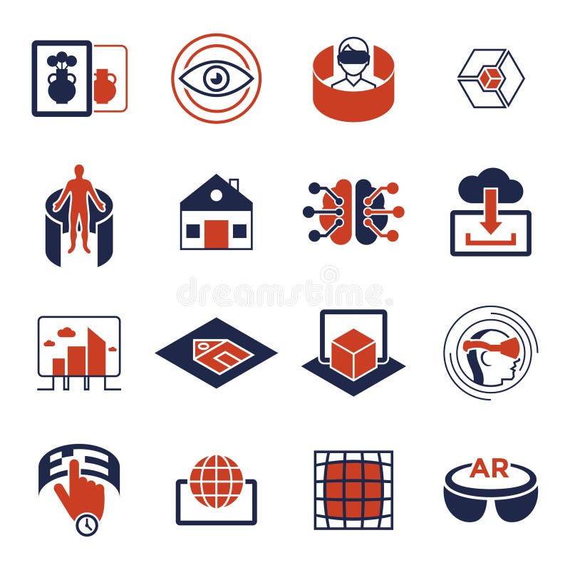 Augmented and Virtual Reality Icons Set Stock Illustration ...