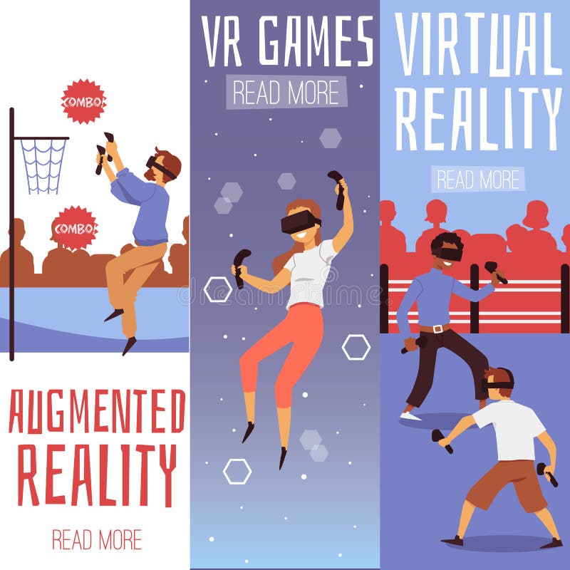 Augmented or Virtual VR Reality Vertical Banners Set Flat Vector ...