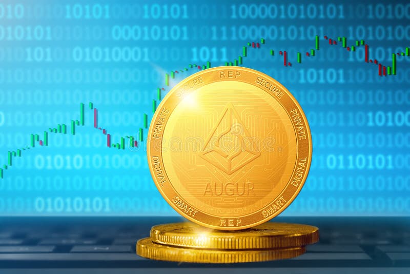Augur Cryptocurrency; Augur REP Golden Coin on the Background of the ...