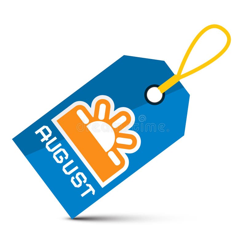 August Blue Tag with String and Sun Stock Vector - Illustration of ...