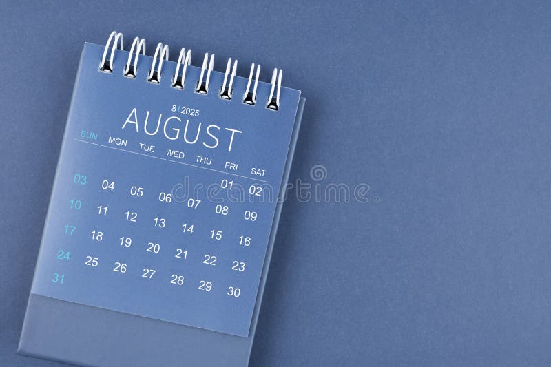 August 2025 Calendar on Blue Color Background. Desk Calendar for ...