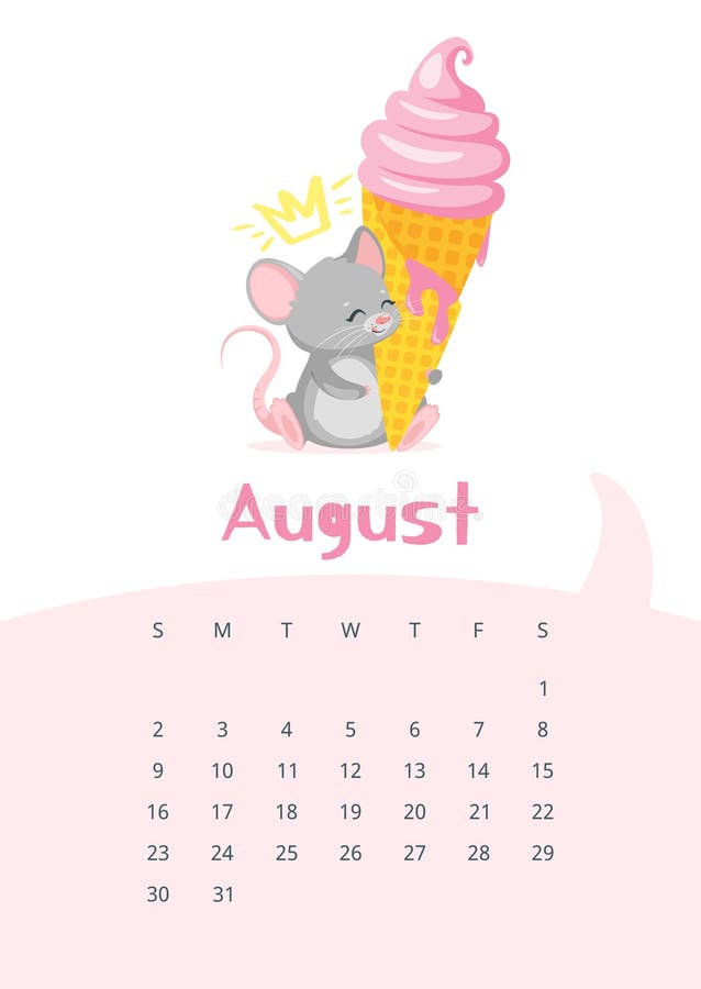 August Calendar Flat Vector Template Stock Vector - Illustration of ...