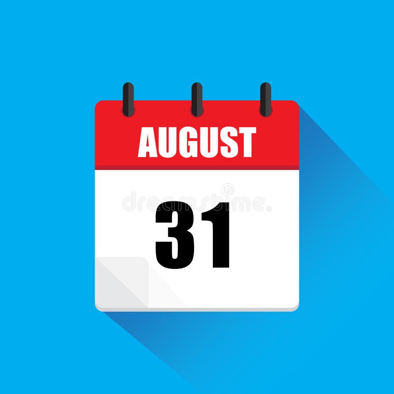 August Calendar Icon. Date Number Thirty One. Red and White Design ...