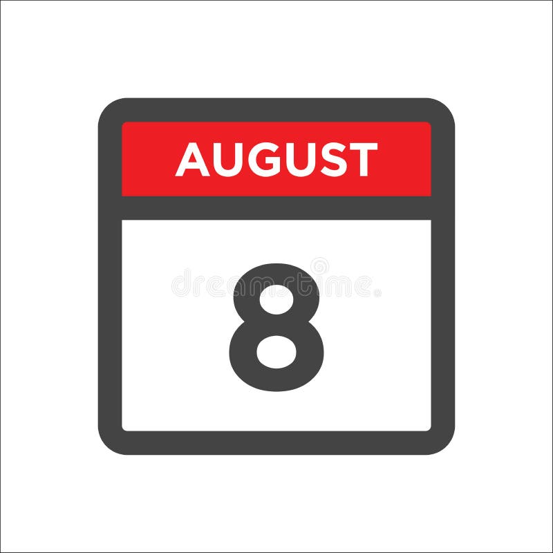August 8 Calendar Icon with Day of Month Stock Vector - Illustration of ...