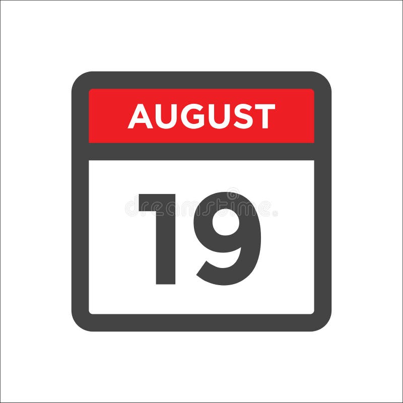 August 19 Calendar Icon with Day of Month Stock Vector - Illustration ...