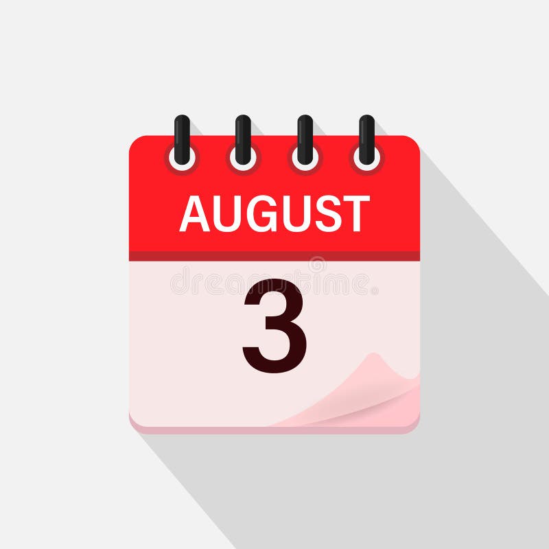 August 3, Calendar Icon with Shadow. Day, Month. Flat Vector ...