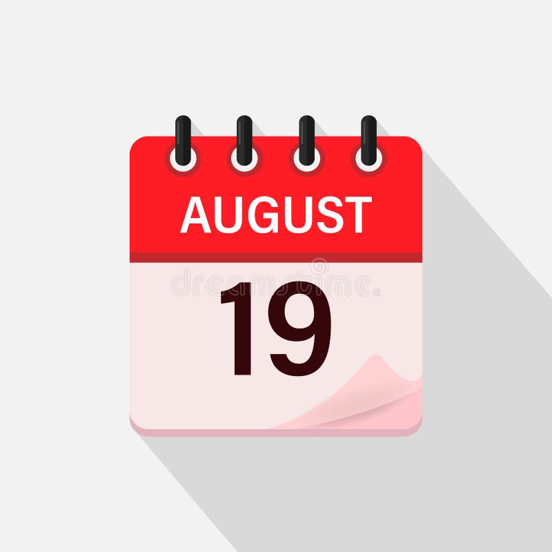 August 19, Calendar Icon with Shadow. Day, Month. Flat Vector ...