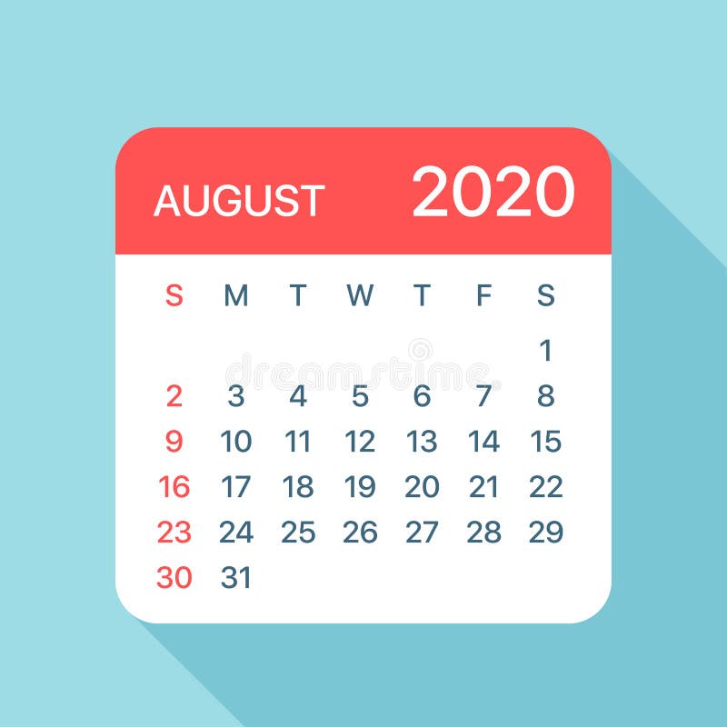 August 2020 Calendar Leaf - Vector Illustration Stock Illustratie ...