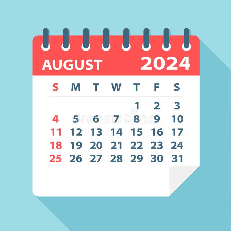 August 2024 Calendar Leaf. Calendar 2024 in Flat Style. Vector Stock Illustration Stock ...