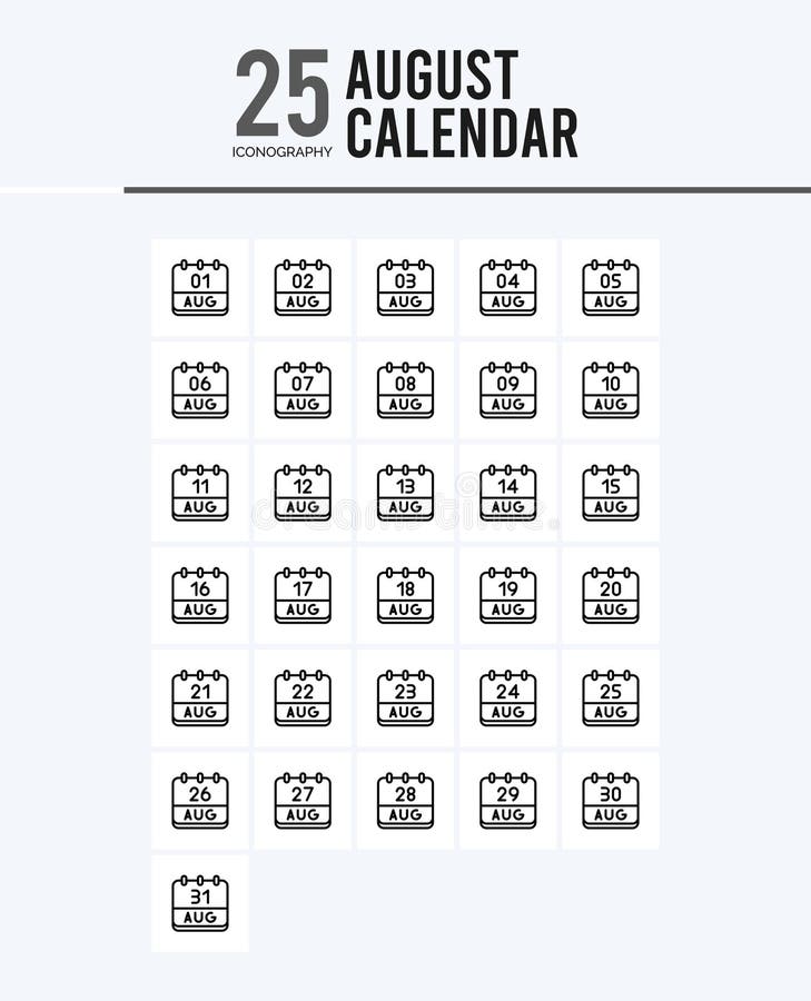 25 August Calendar Outline Icons Pack Vector Illustration Stock Vector ...